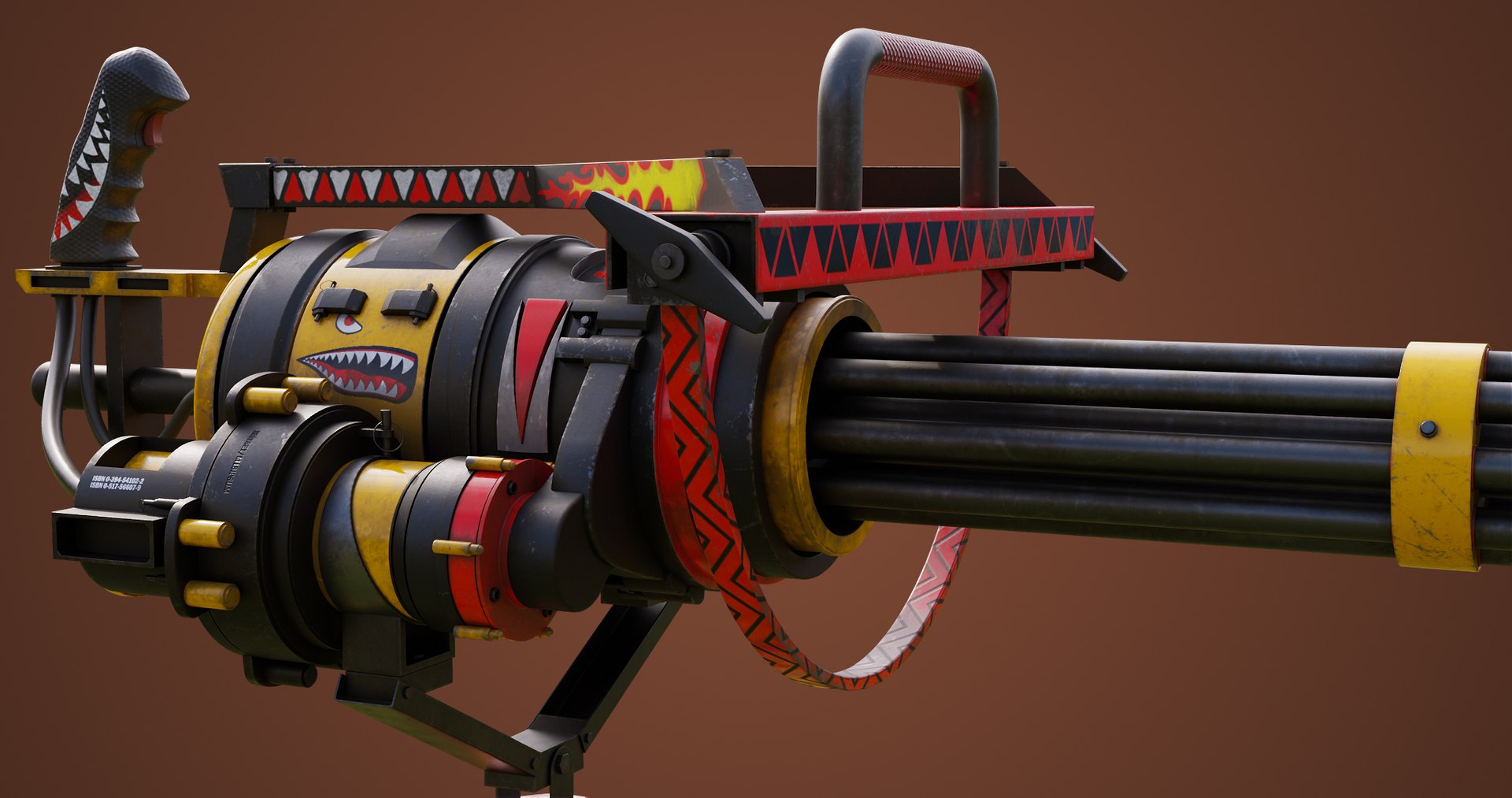 3D M134 Minigun Red Shark Skin All PBR Textures Included - TurboSquid ...
