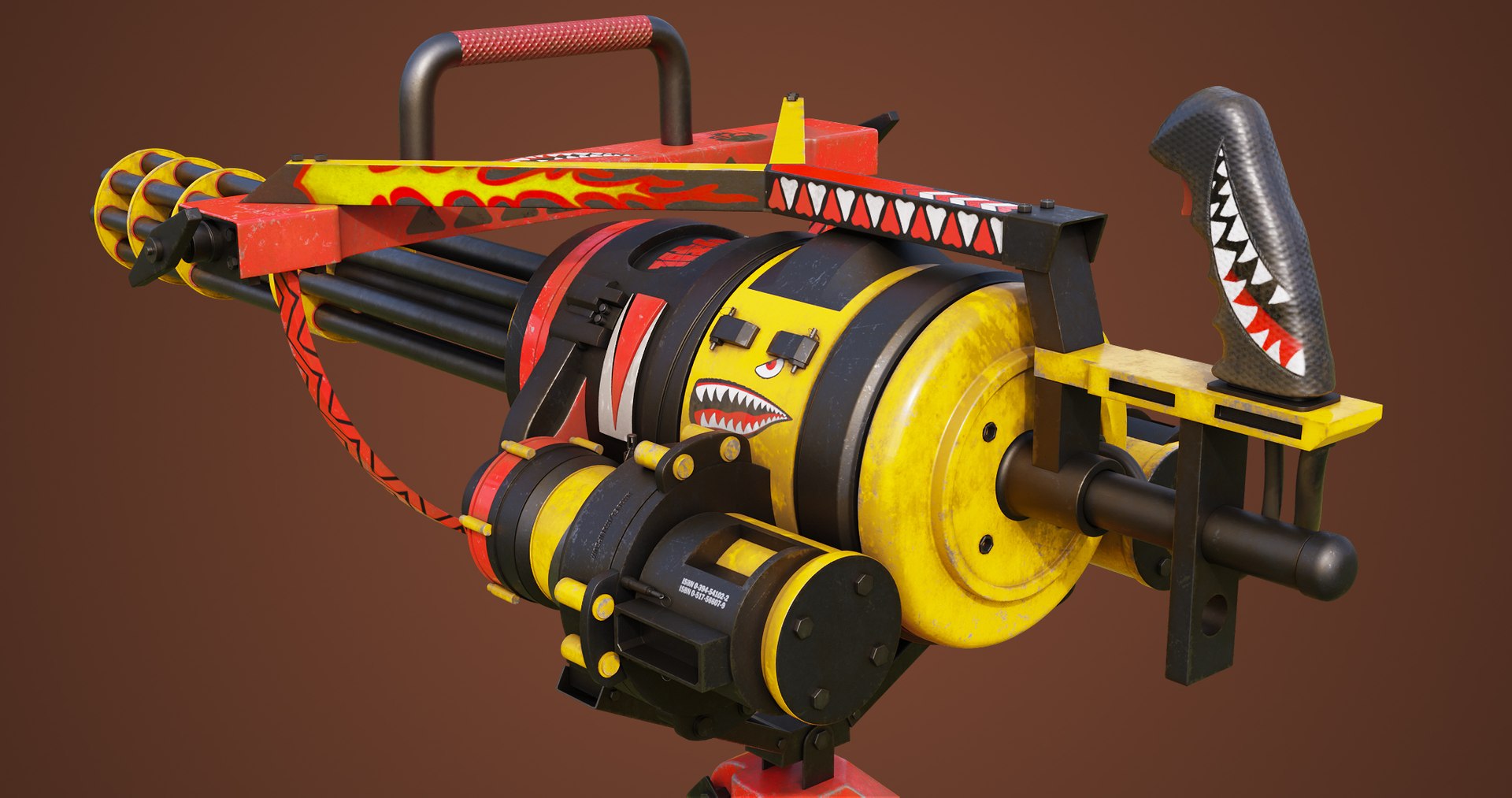 3D M134 Minigun Red Shark Skin All PBR Textures Included - TurboSquid ...