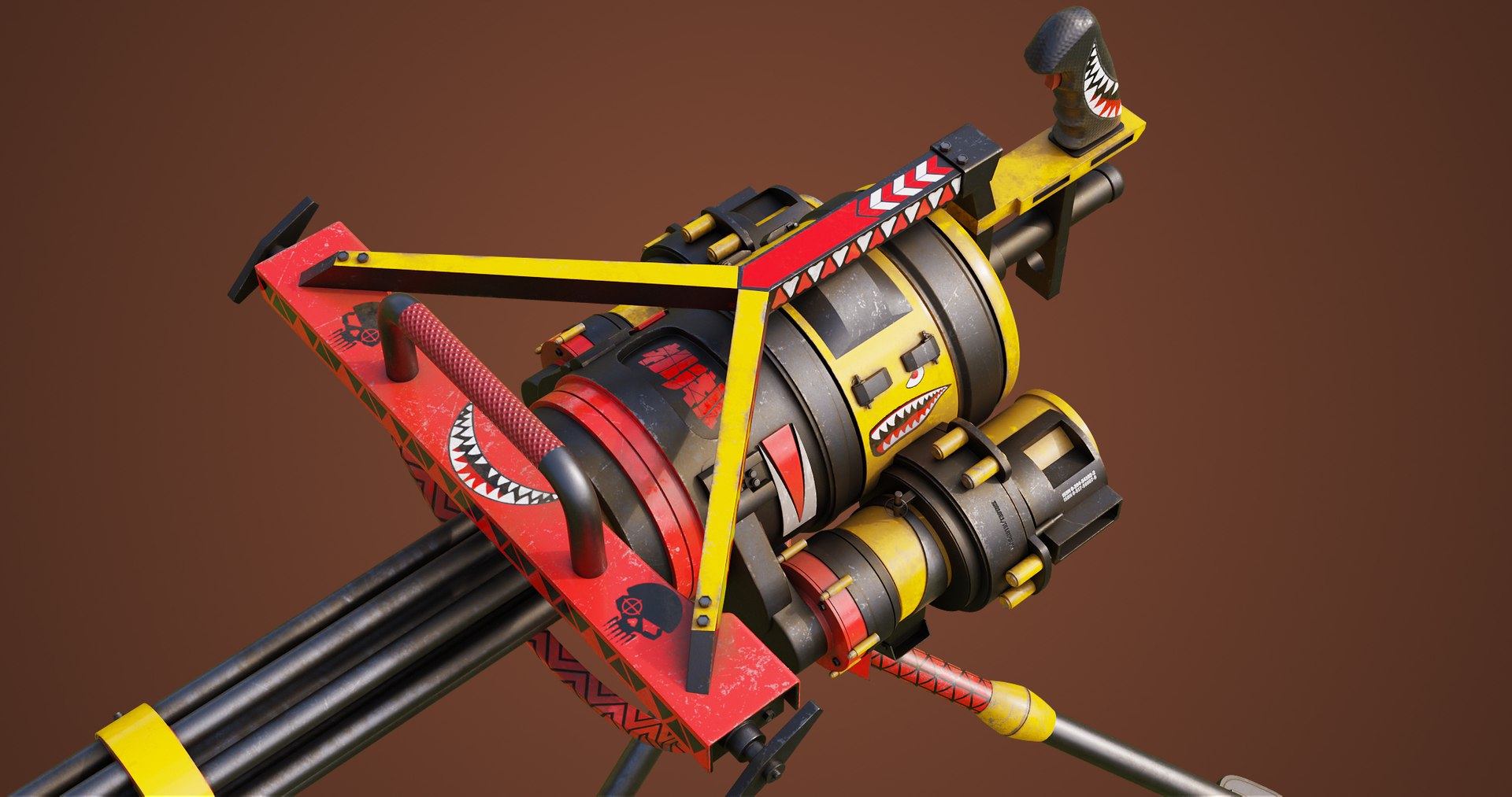 3D M134 Minigun Red Shark Skin All PBR Textures Included - TurboSquid ...