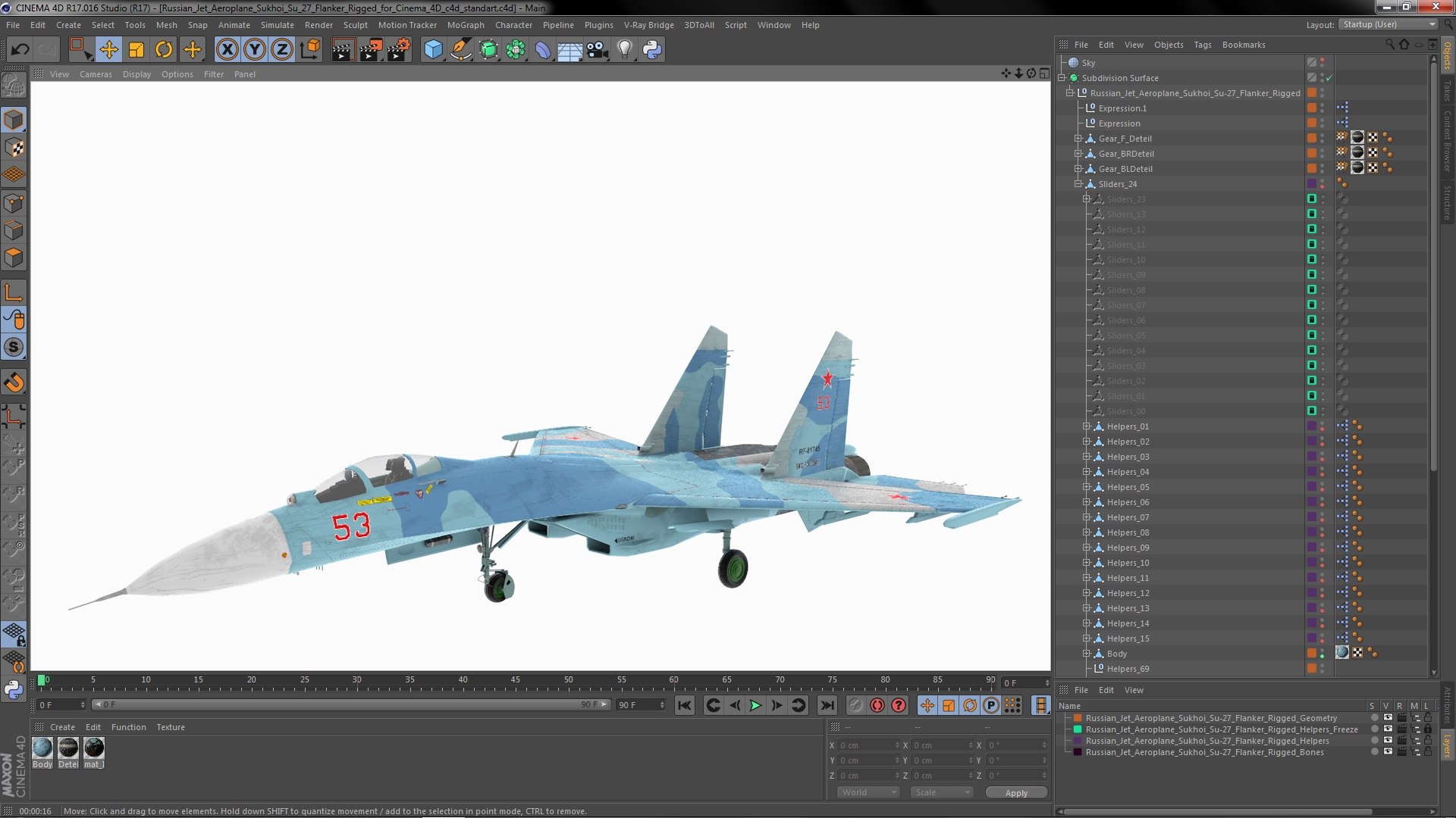 3D Russian Jet Aeroplane Sukhoi Su-27 Flanker Rigged For Cinema 4D ...