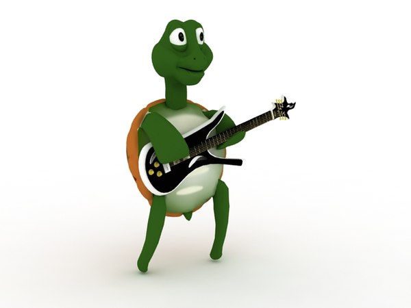 3d cartoon turtle musician