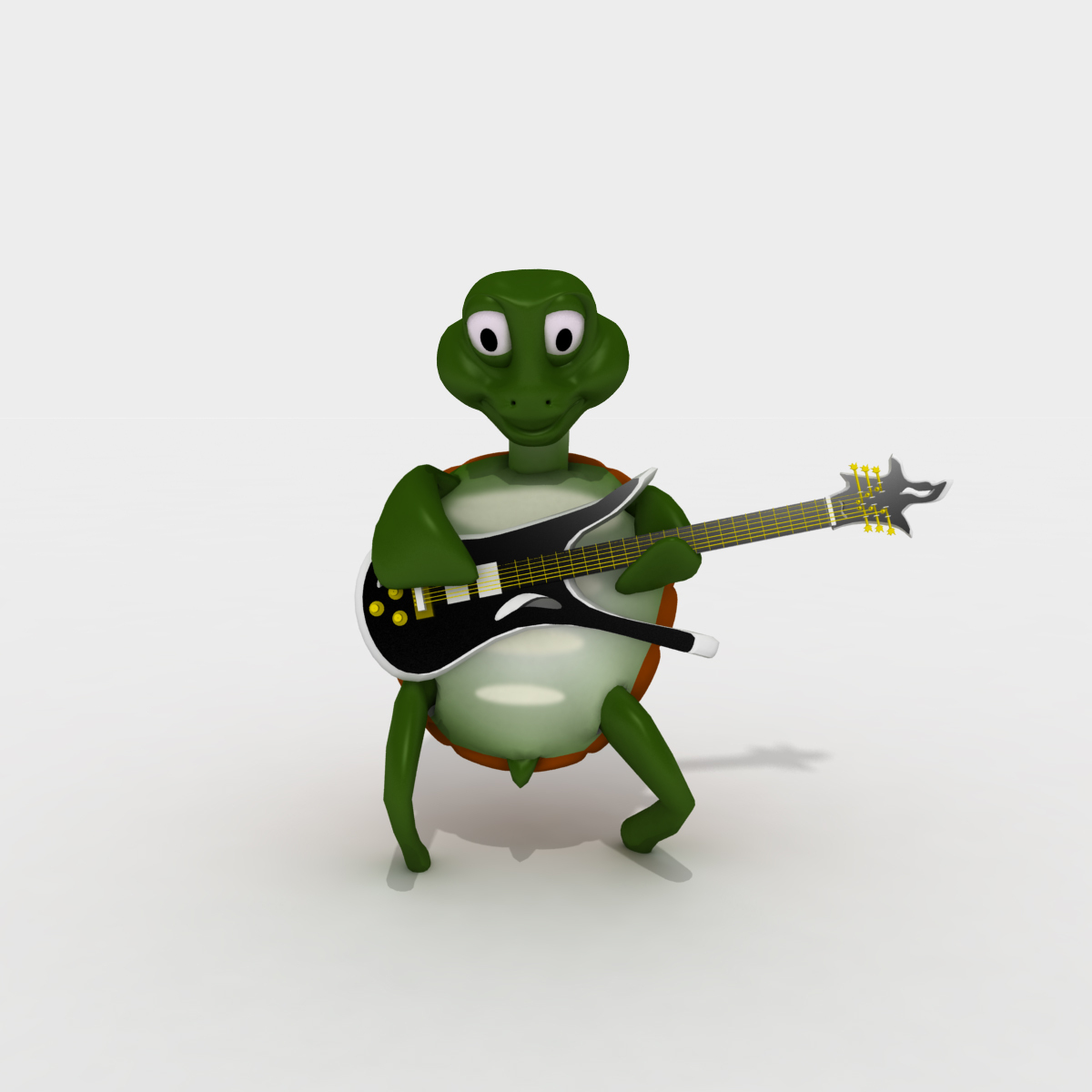 3d cartoon turtle musician