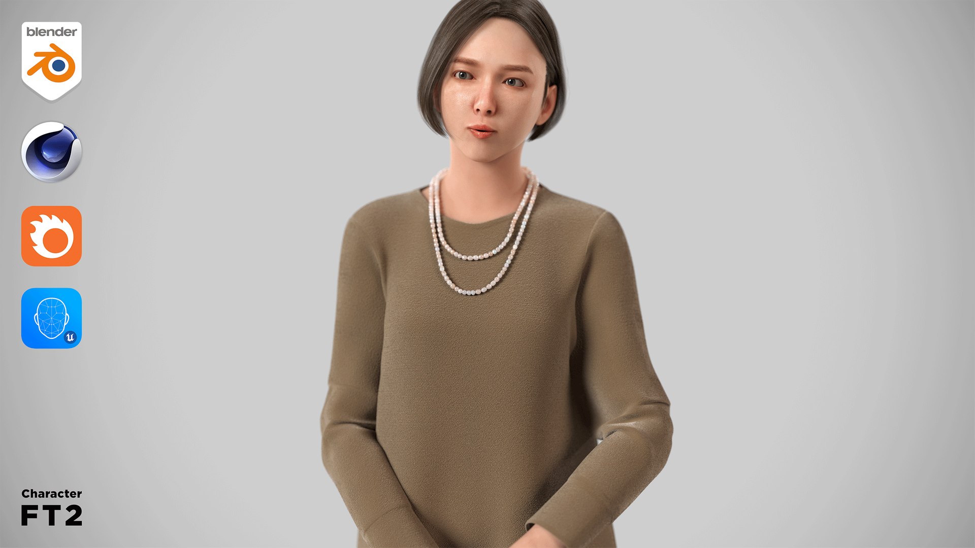 3D Rigged Modular Character - Asian Woman 3D Model - FT2 - Blender UE5 ...