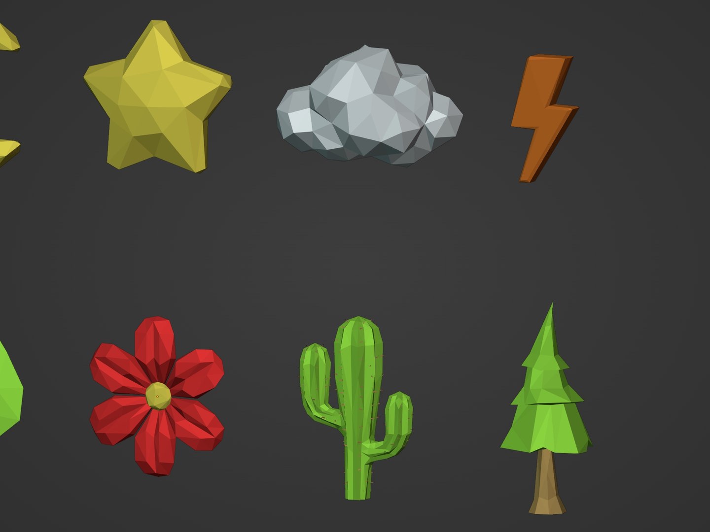 3D Low Poly Cartoon Icons Pack Model - TurboSquid 2009544