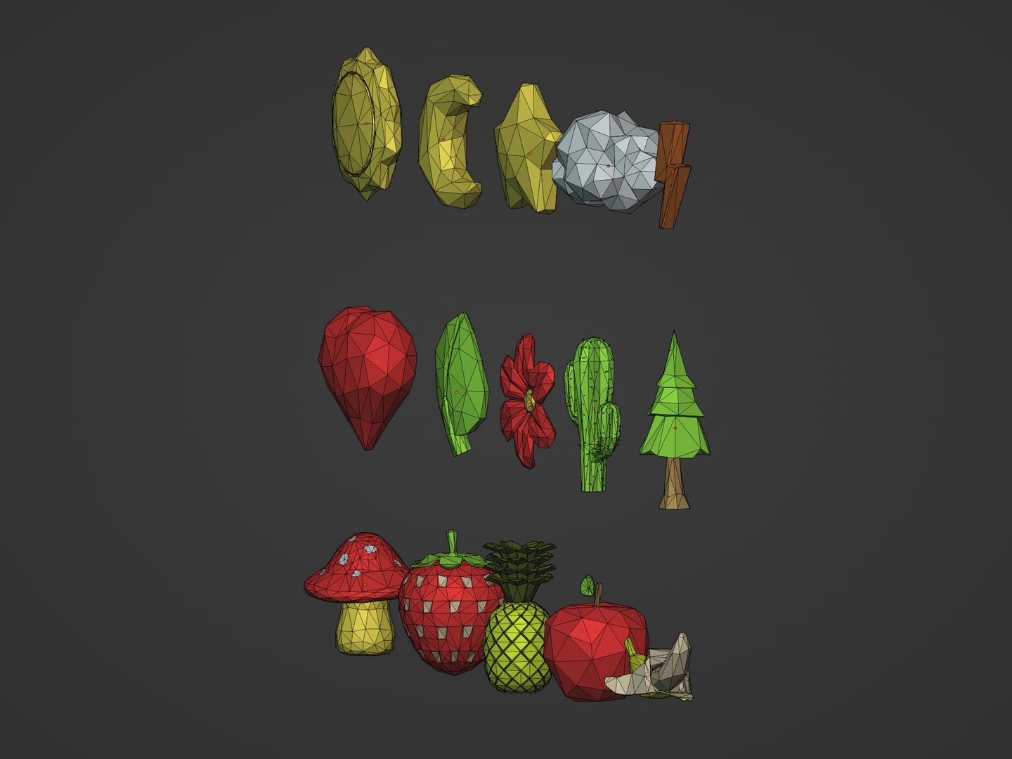 3D Low Poly Cartoon Icons Pack Model - TurboSquid 2009544