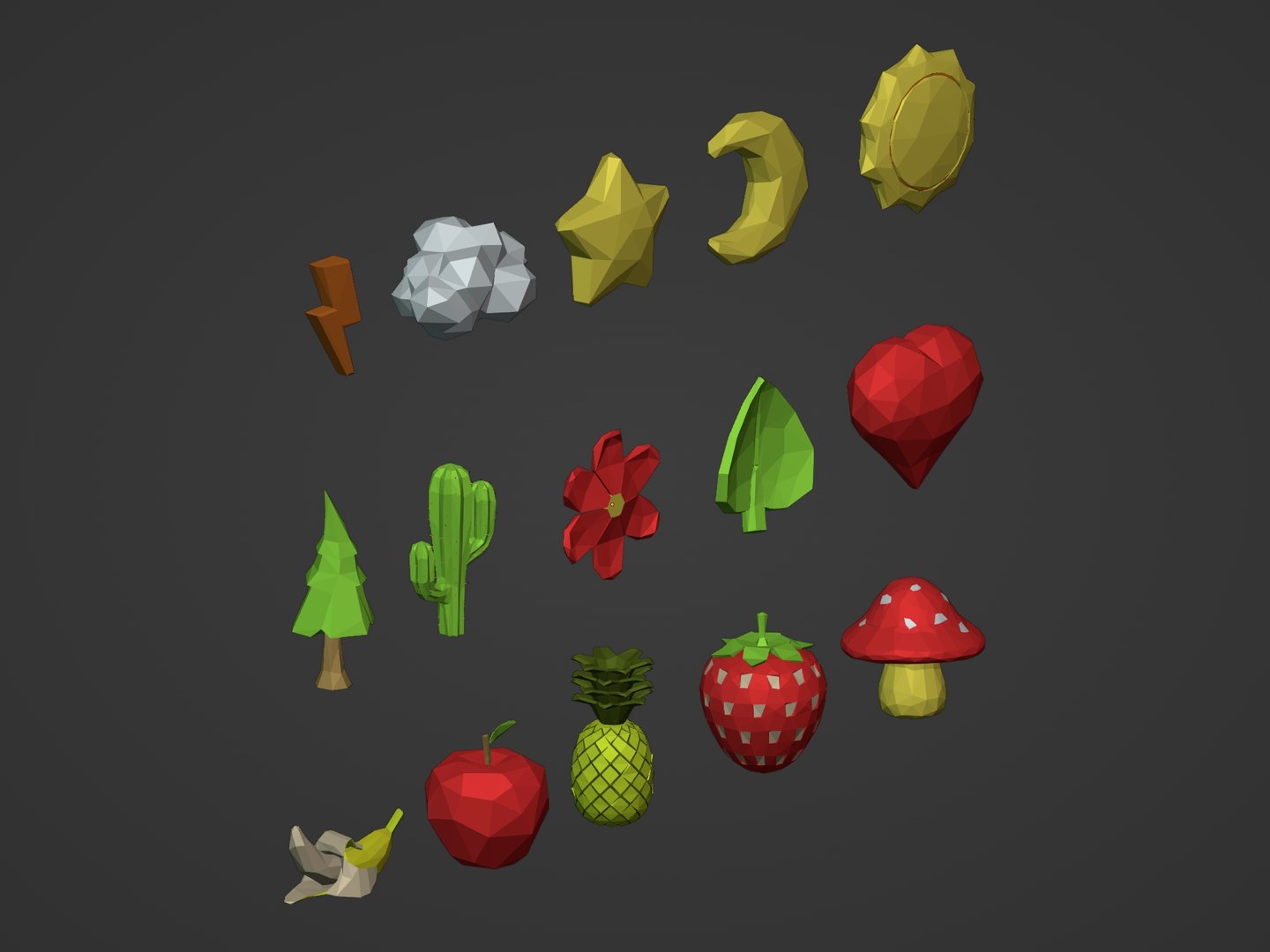 3D Low Poly Cartoon Icons Pack Model - TurboSquid 2009544