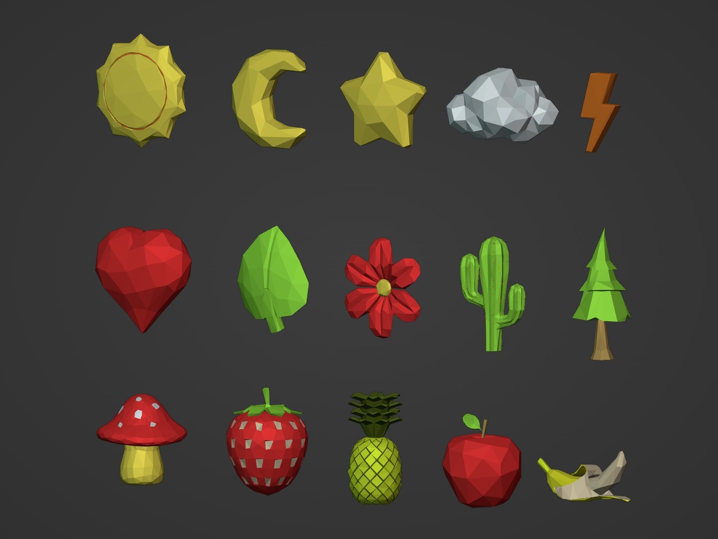 3D Low Poly Cartoon Icons Pack Model - TurboSquid 2009544
