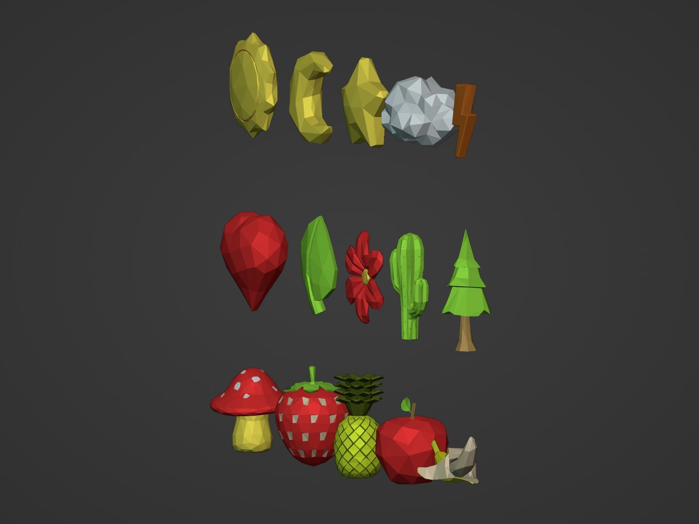 3D Low Poly Cartoon Icons Pack Model - TurboSquid 2009544