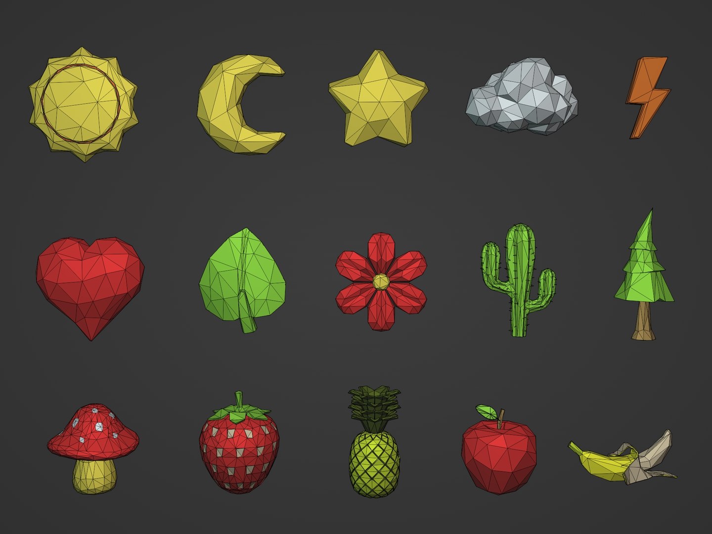 3D Low Poly Cartoon Icons Pack Model - TurboSquid 2009544