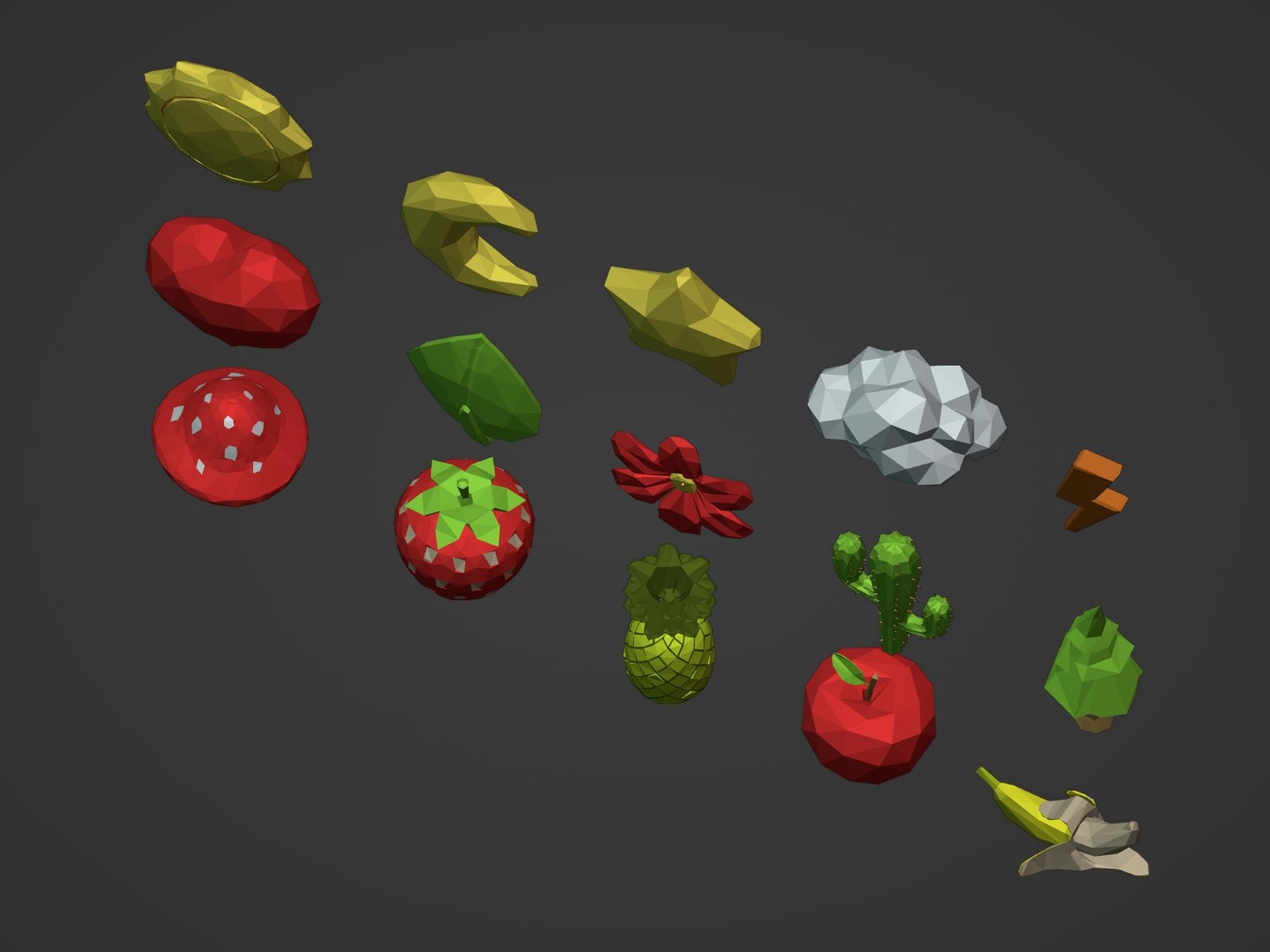 3D Low Poly Cartoon Icons Pack Model - TurboSquid 2009544