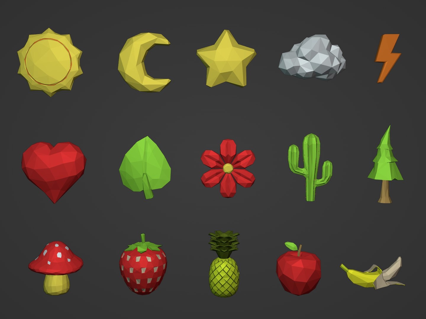 3D Low Poly Cartoon Icons Pack Model - TurboSquid 2009544