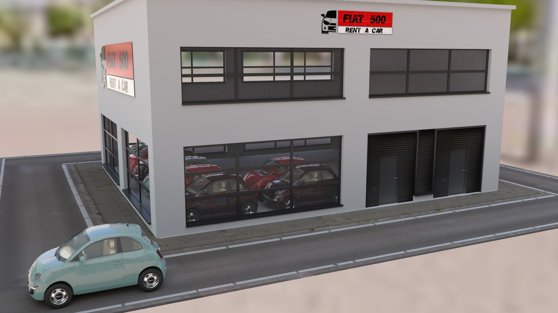 Fiat 500 Car Rental Building 3D - TurboSquid 1888918