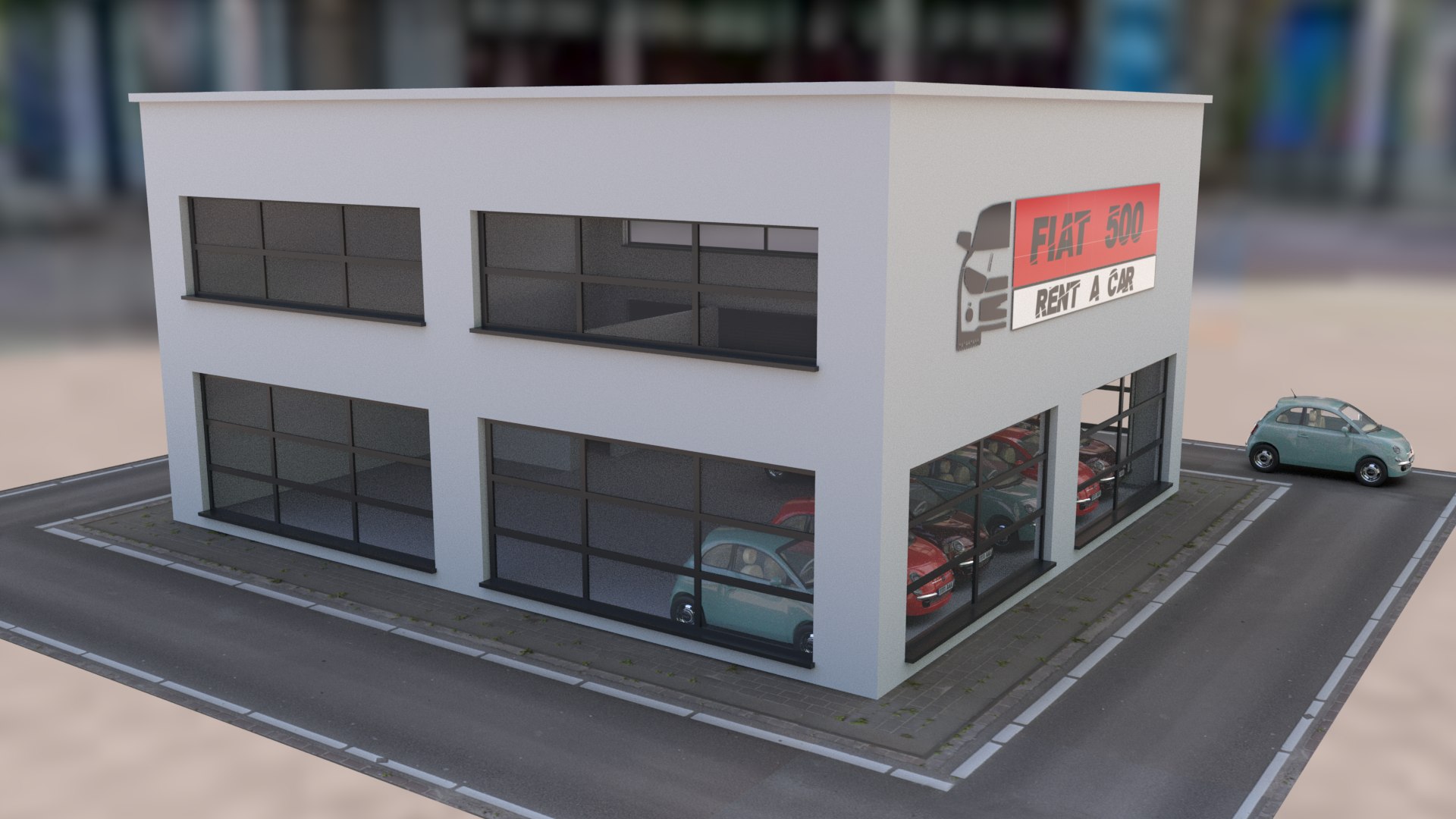 Fiat 500 Car Rental Building 3D - TurboSquid 1888918