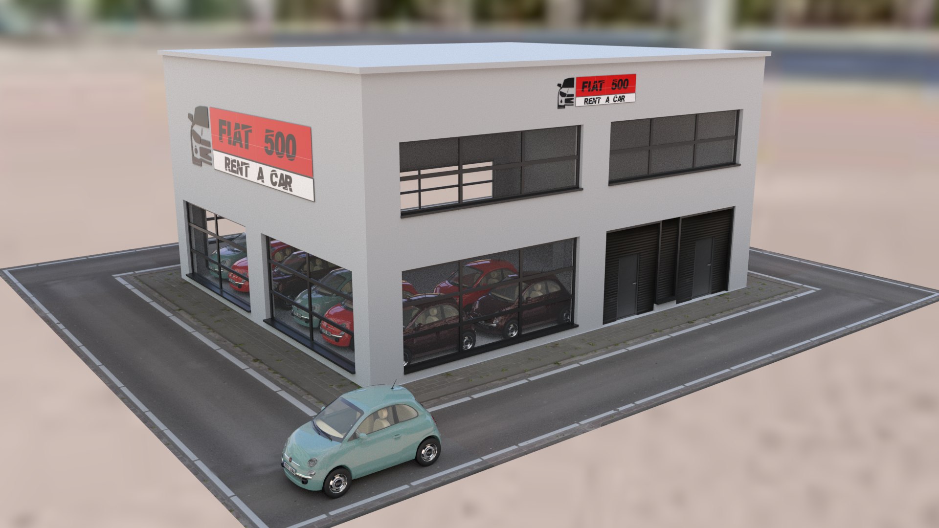 Fiat 500 Car Rental Building 3D - TurboSquid 1888918