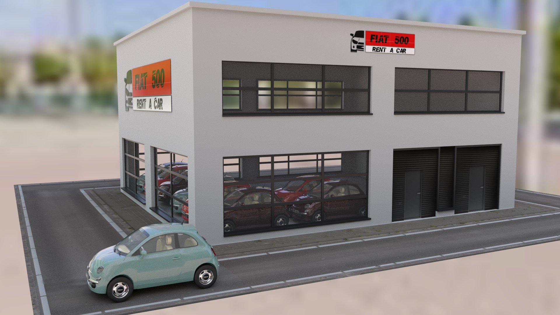 Fiat 500 Car Rental Building 3D - TurboSquid 1888918