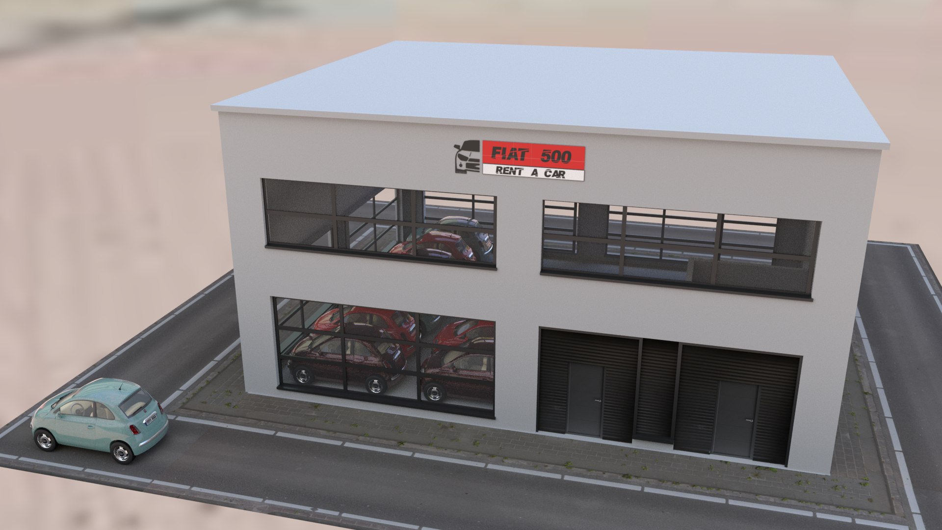 Fiat 500 Car Rental Building 3D - TurboSquid 1888918