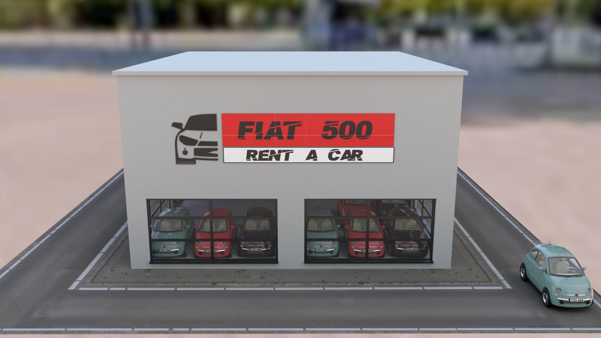 Fiat 500 Car Rental Building 3D - TurboSquid 1888918