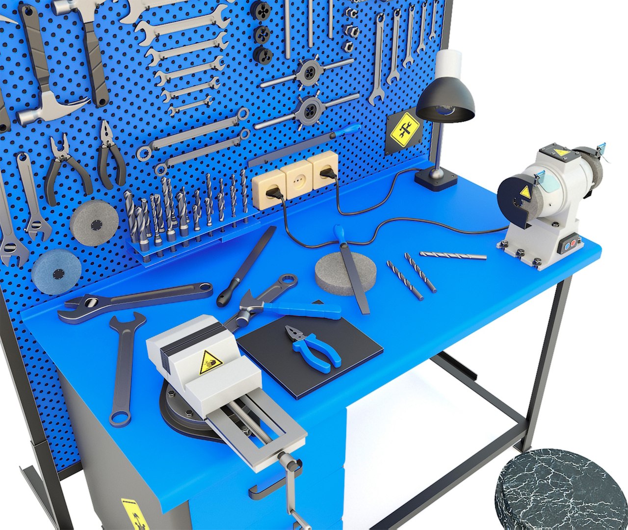 Workbench and workshop Industrial garage hand tools - Blue 3D model ...
