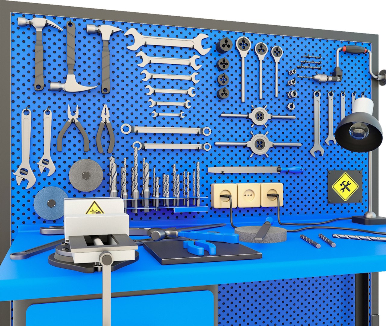 Workbench and workshop Industrial garage hand tools - Blue 3D model ...