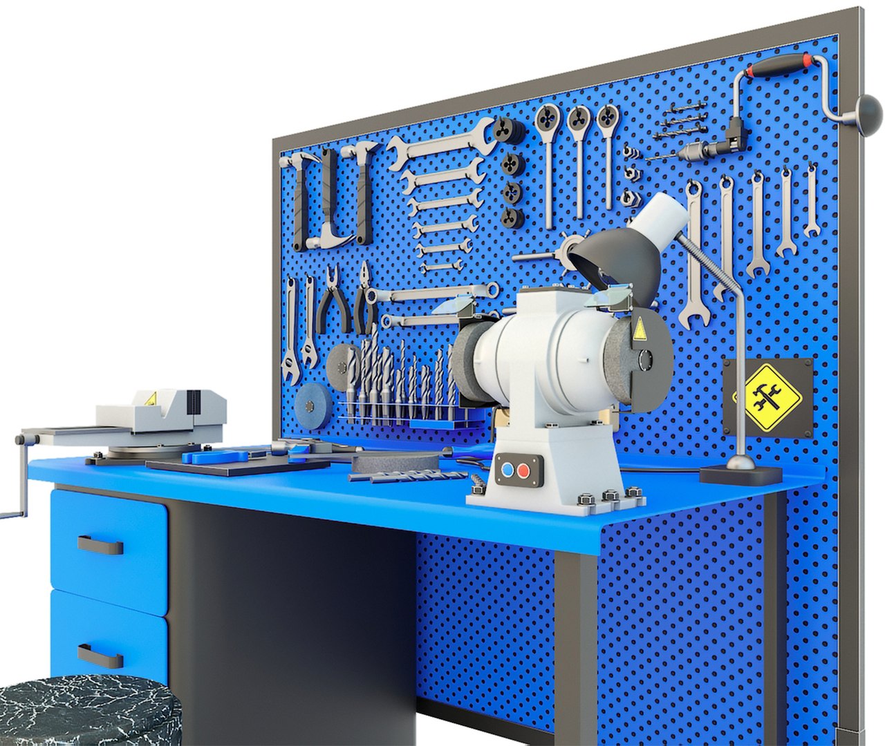 Workbench and workshop Industrial garage hand tools - Blue 3D model ...