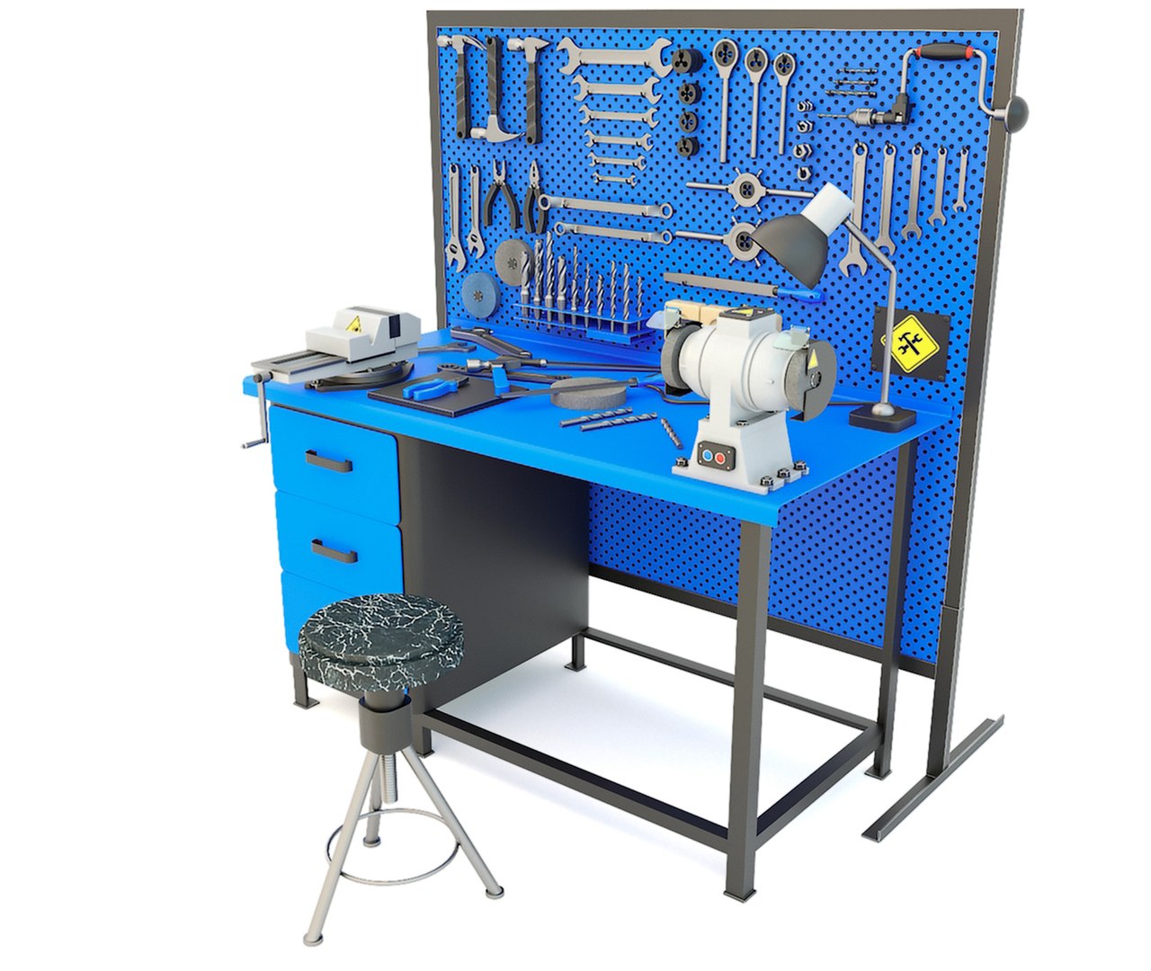 Workbench and workshop Industrial garage hand tools - Blue 3D model ...