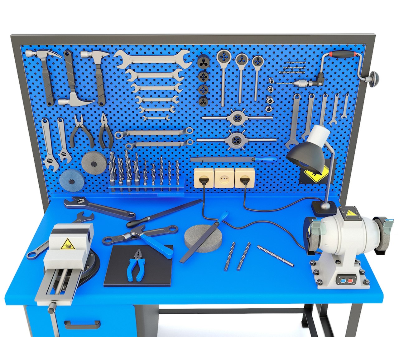 Workbench and workshop Industrial garage hand tools - Blue 3D model ...