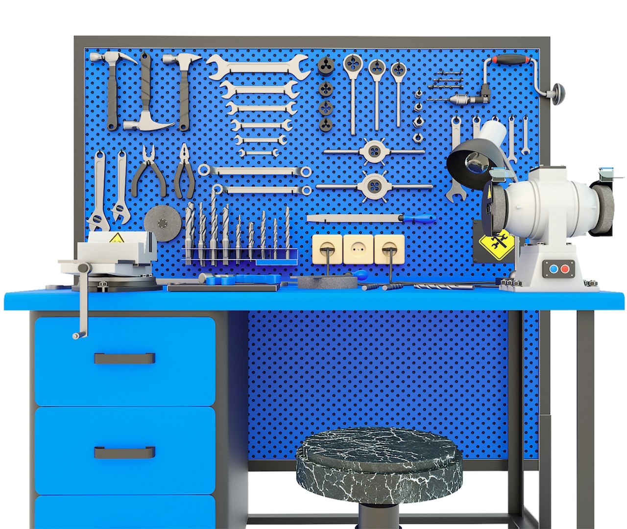 Workbench and workshop Industrial garage hand tools - Blue 3D model ...