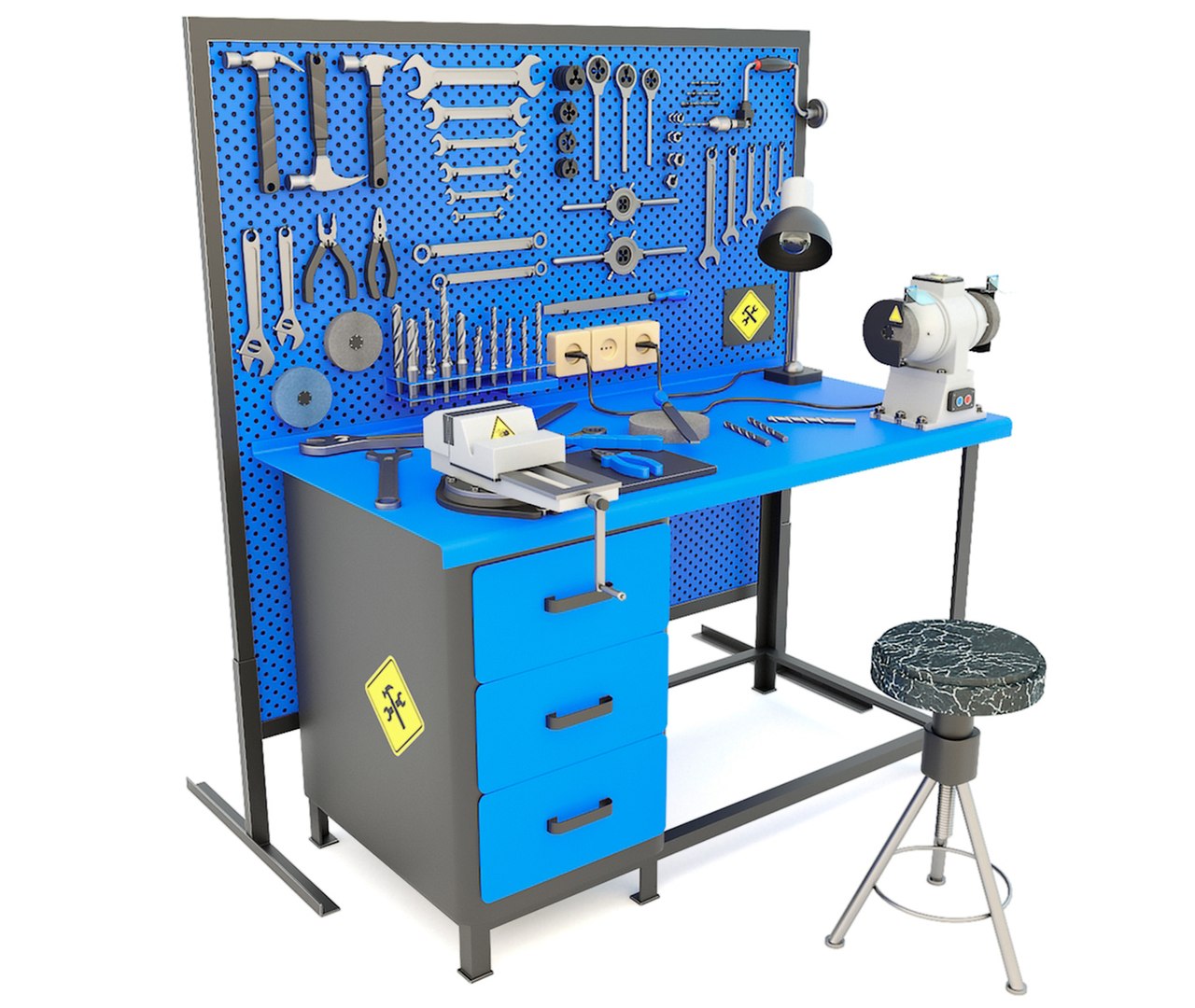 Workbench and workshop Industrial garage hand tools - Blue 3D model ...