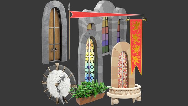 3D stylized medieval building parts model - TurboSquid 1686623