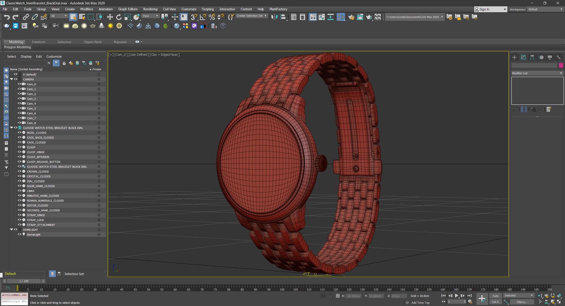 3D Classic Watch Steel Bracelet Black Dial Model - TurboSquid 2264945