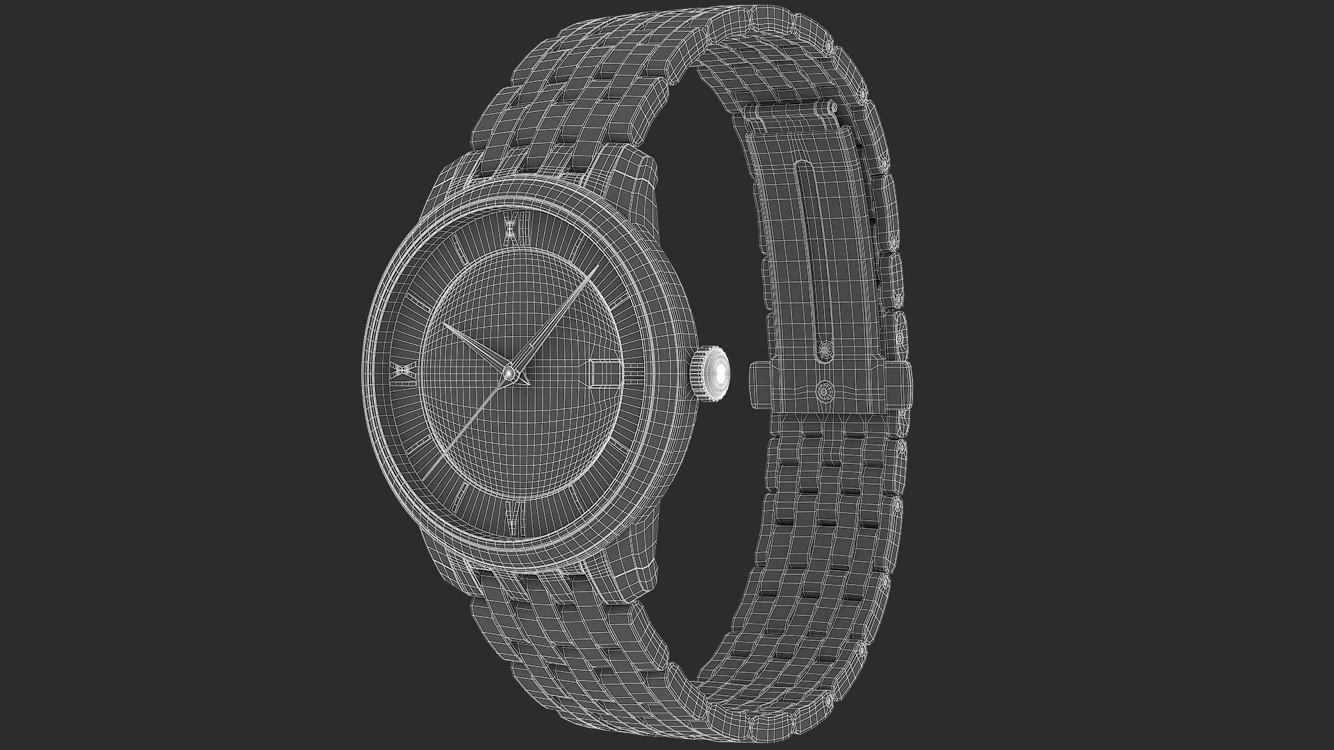 3D Classic Watch Steel Bracelet Black Dial Model - TurboSquid 2264945