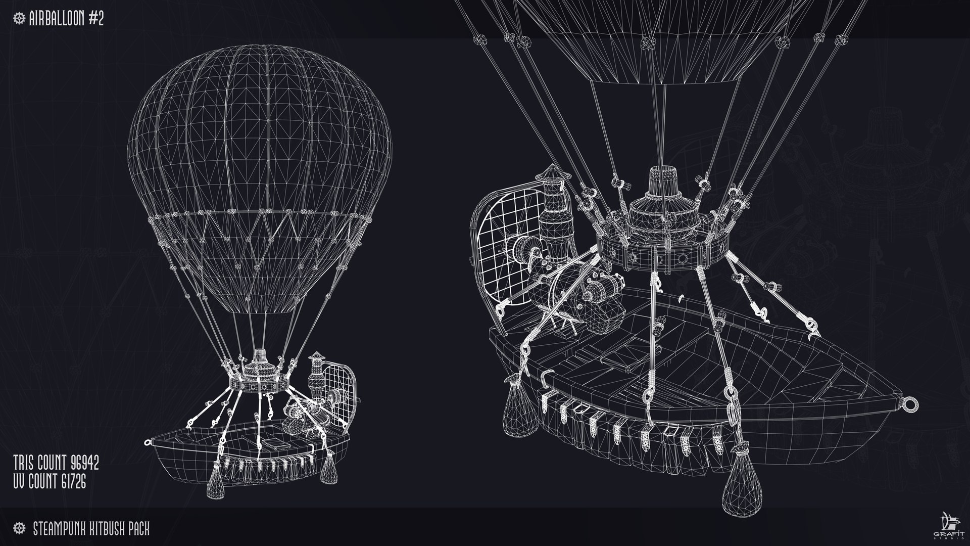 3D Steampunk Air Balloon Model Game Ready Kitbash Textured Model ...