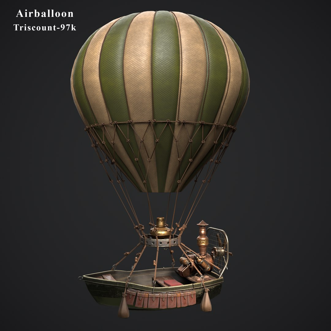 3D Steampunk Air Balloon Model Game Ready Kitbash Textured Model ...