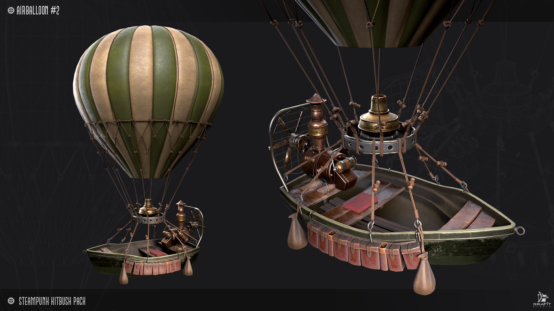 3D Steampunk Air Balloon Model Game Ready Kitbash Textured Model ...