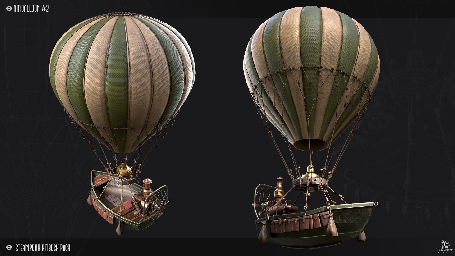 3D Steampunk Air Balloon Model Game Ready Kitbash Textured Model ...
