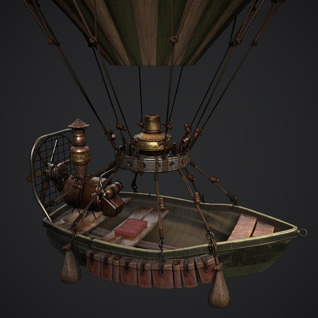3D Steampunk Air Balloon Model Game Ready Kitbash Textured Model ...