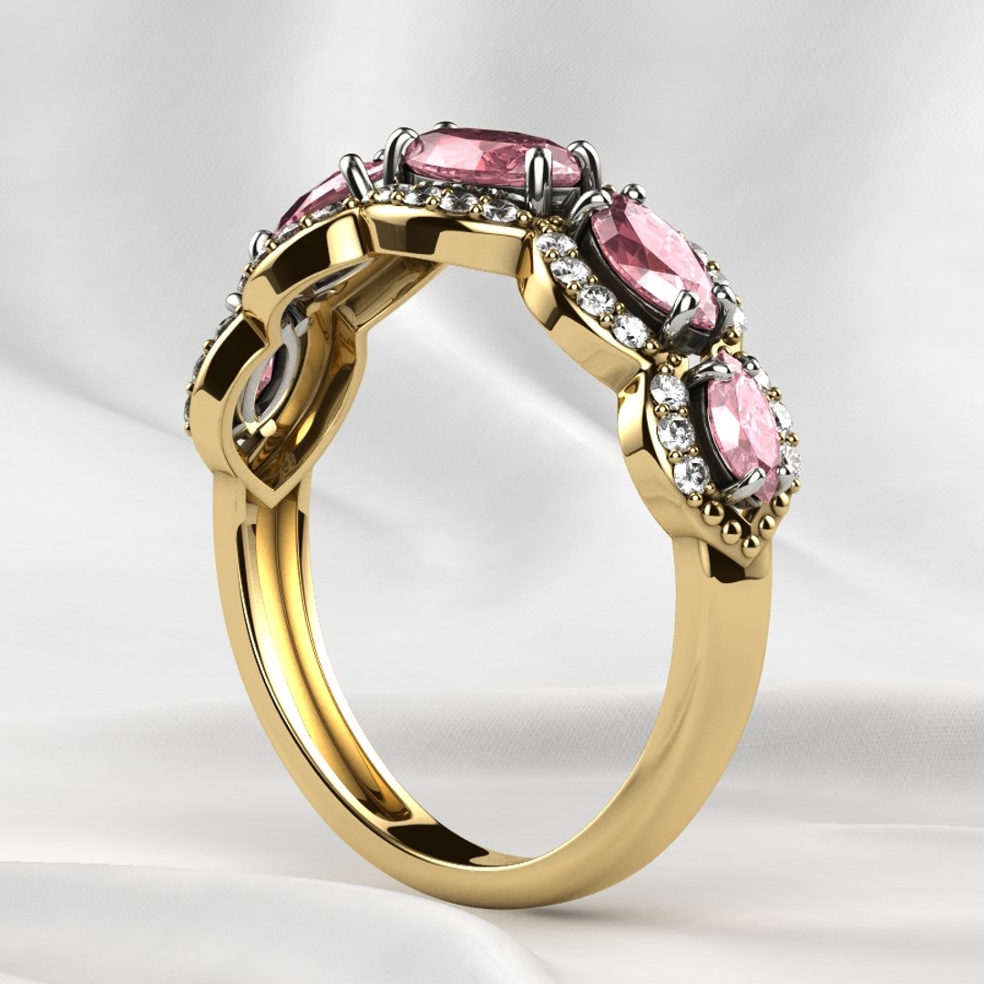 3D Three Size Marquises Beautiful Gold Ring Model - TurboSquid 1885805