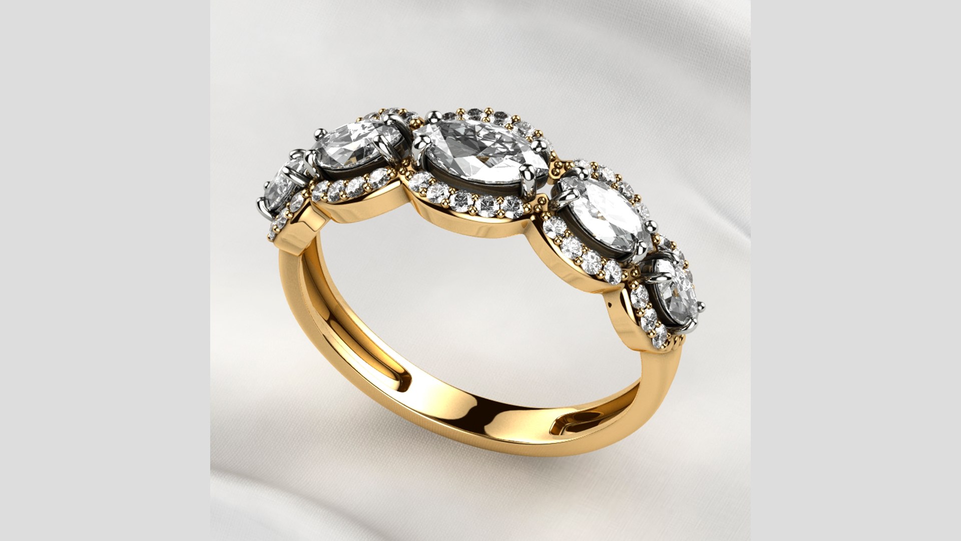 3D Three Size Marquises Beautiful Gold Ring Model - TurboSquid 1885805