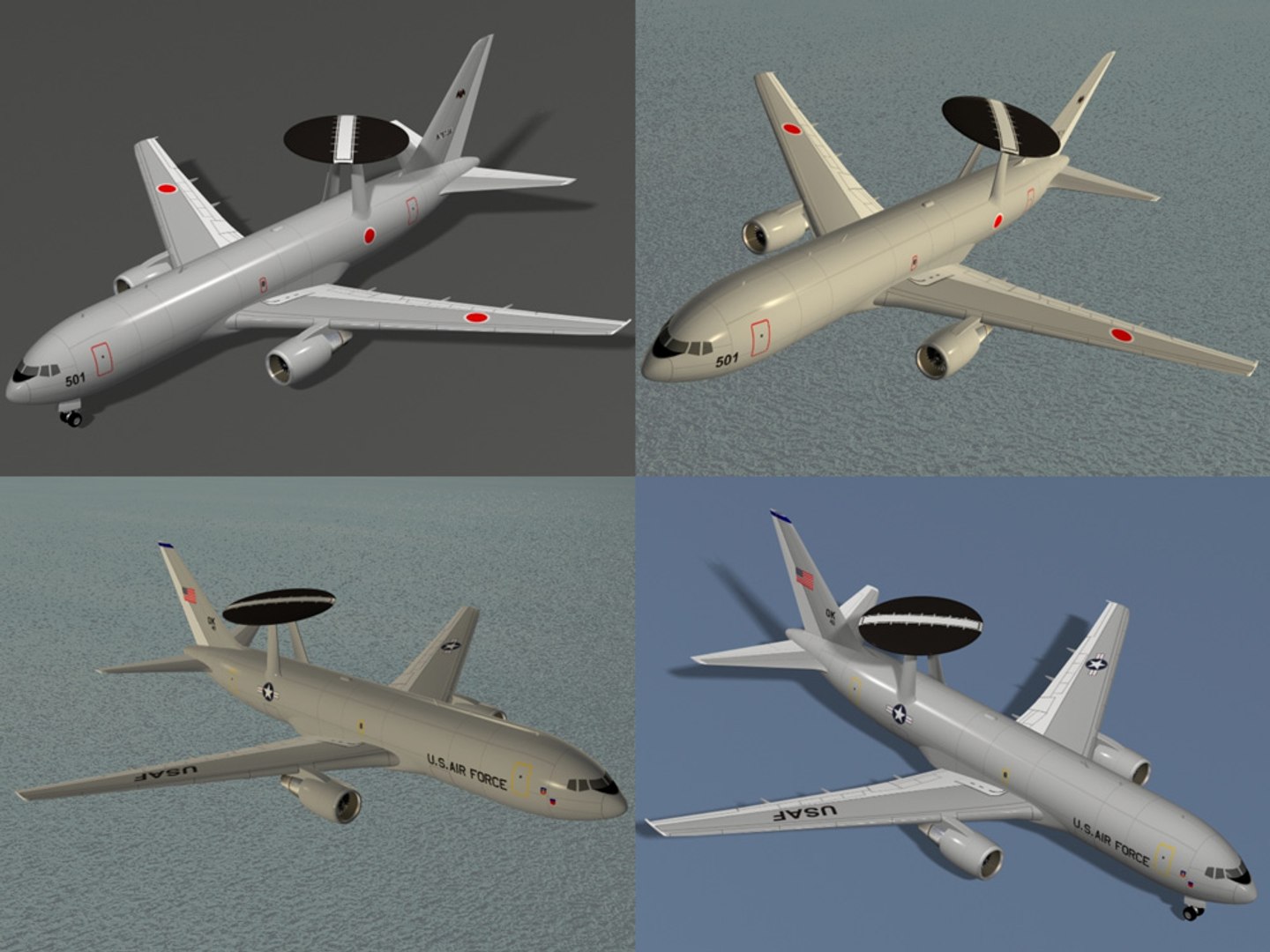 3d E-767 Awacs Usaf 767 Model
