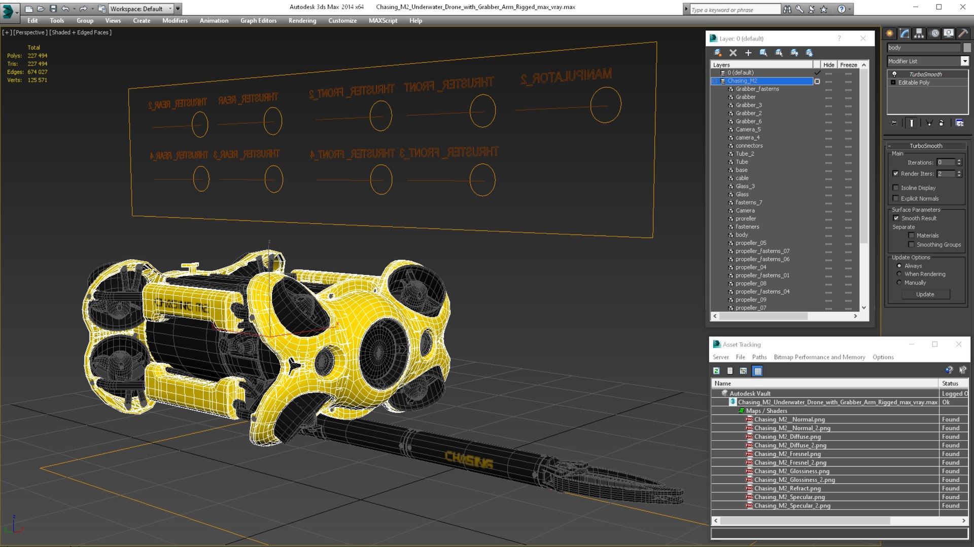 3D Model Chasing M2 Underwater Drone With Grabber Arm Rigged ...