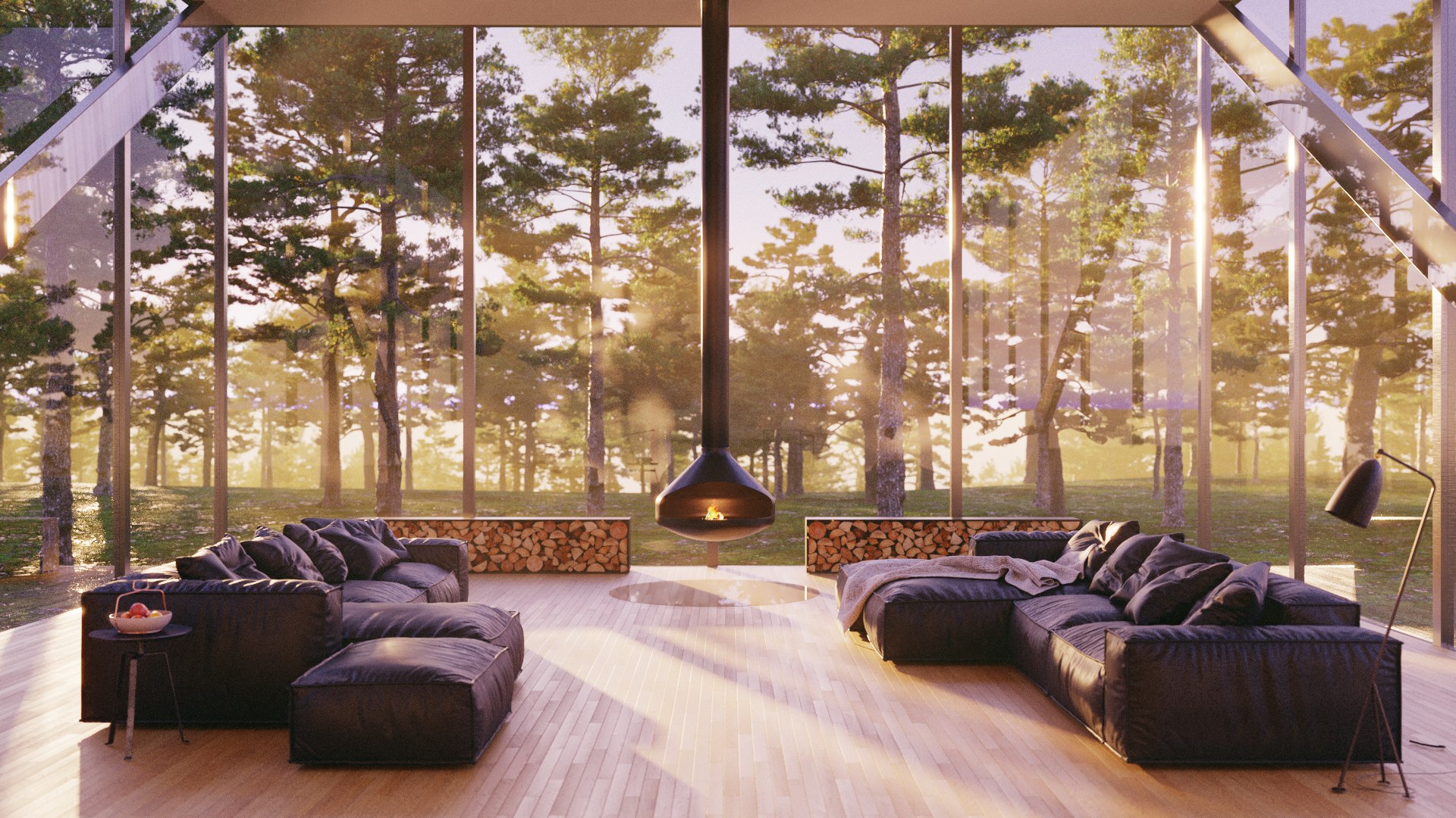 Realistic Interior With Forest View 3D - TurboSquid 1918425