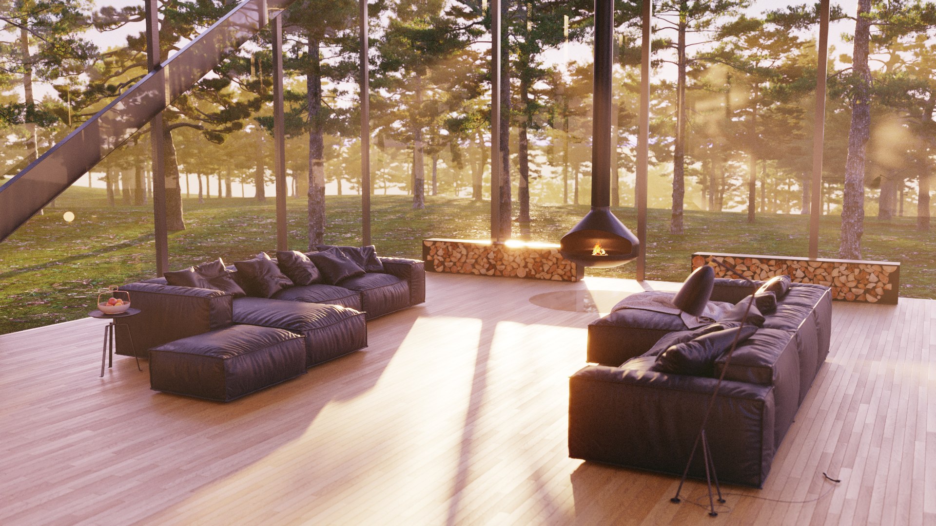 Realistic Interior With Forest View 3D - TurboSquid 1918425