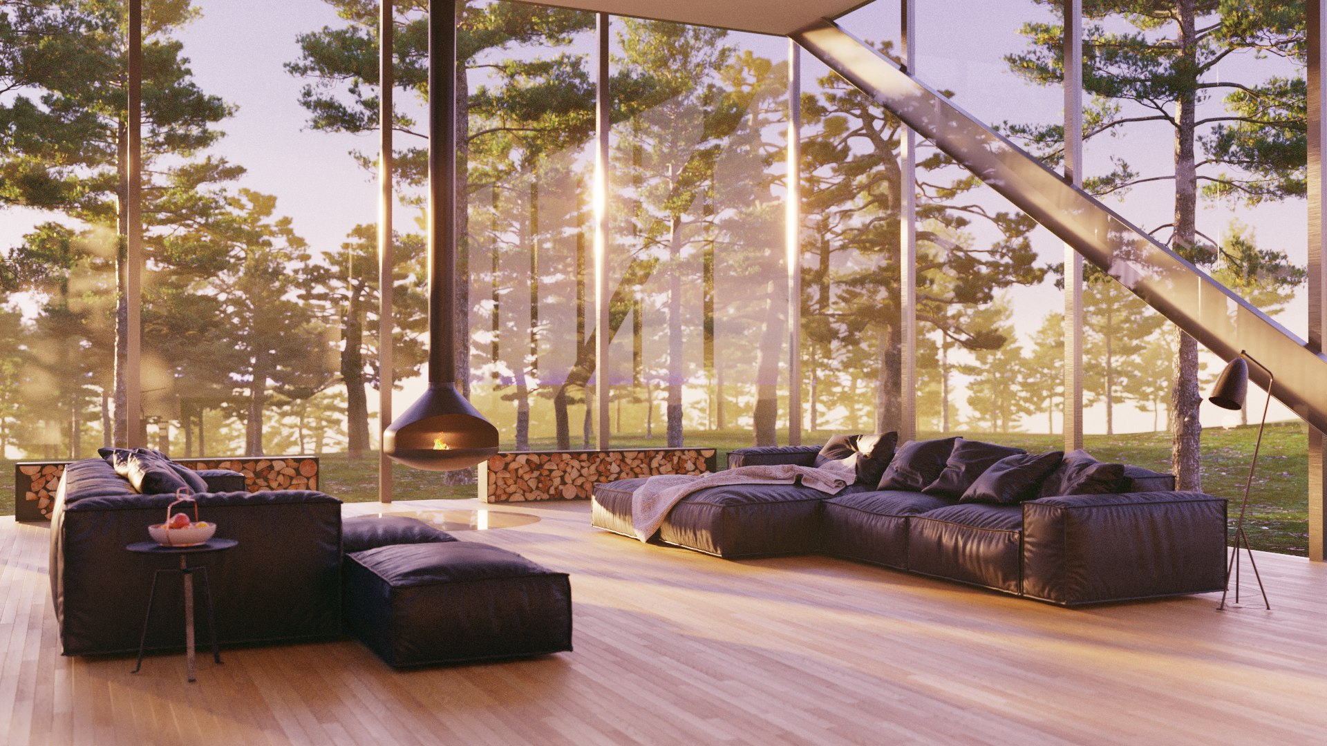 Realistic Interior With Forest View 3D - TurboSquid 1918425