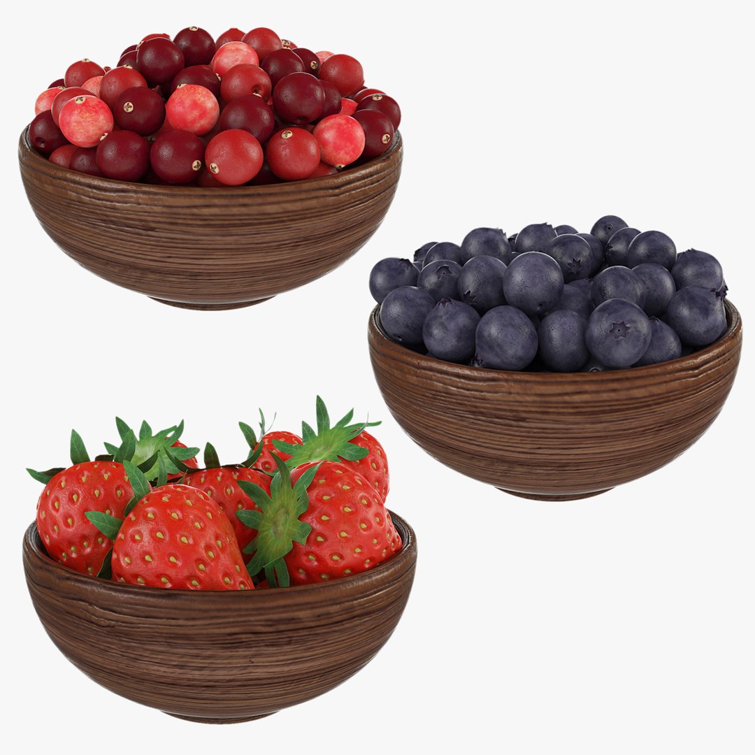 Berries In Wooden Bowls 3D Model - TurboSquid 1977177