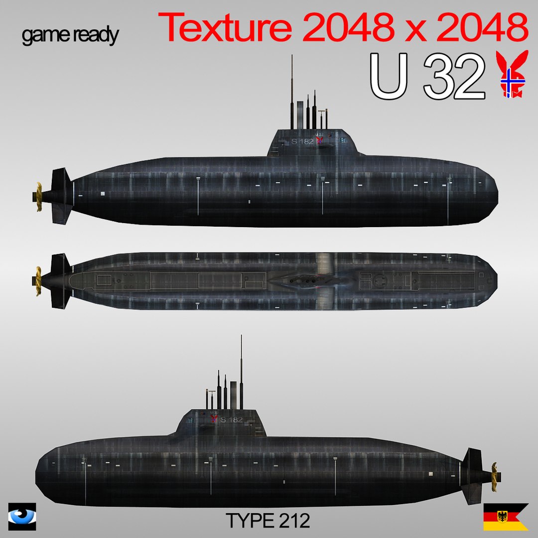 3d Model Type 212 Submarine U-32