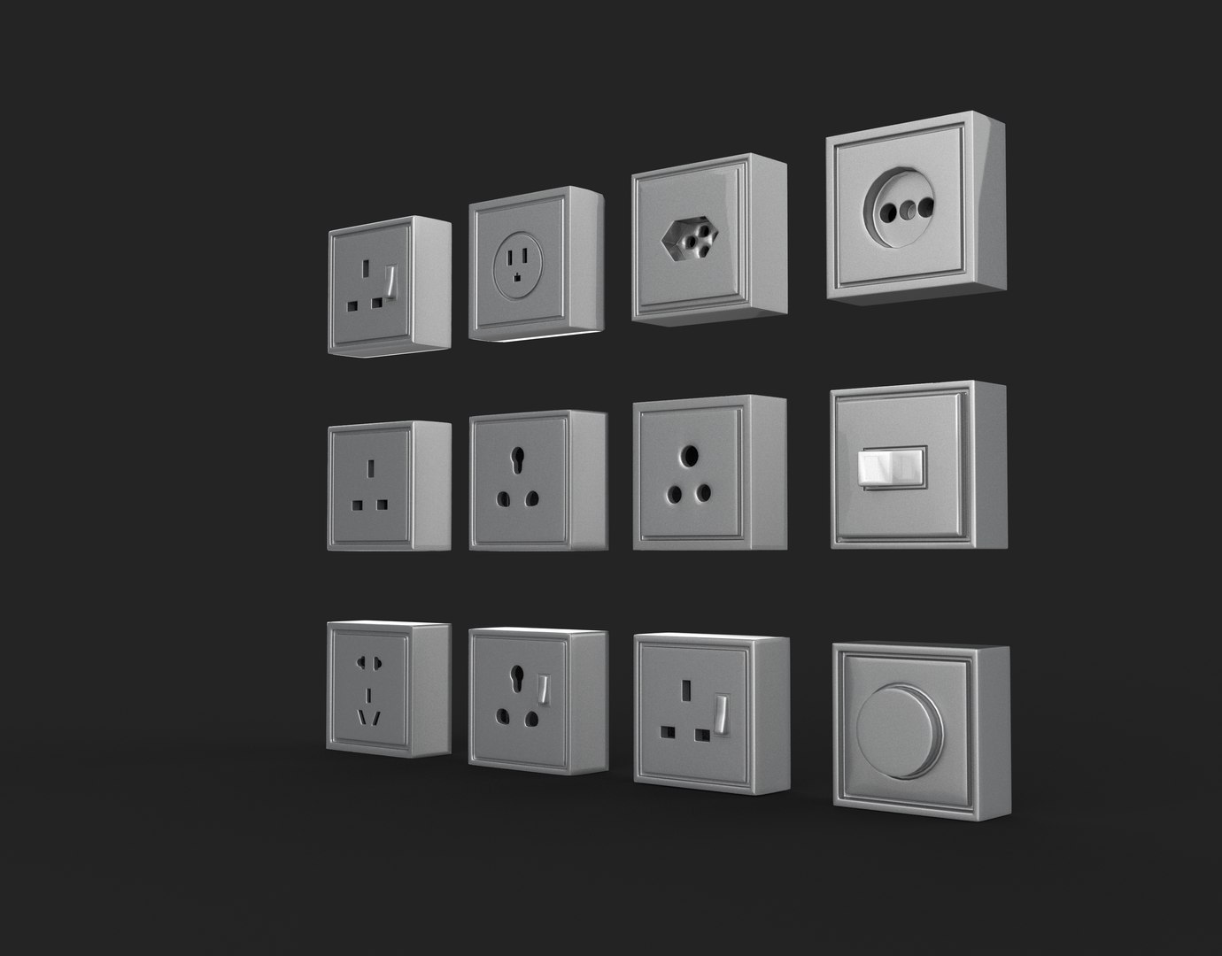 3D Electric Sockets Set 3D Model - TurboSquid 2337864