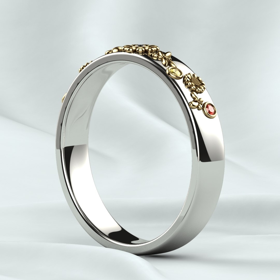 3D Colored Gems Rhodium Plating Gold Ring model - TurboSquid 1778789