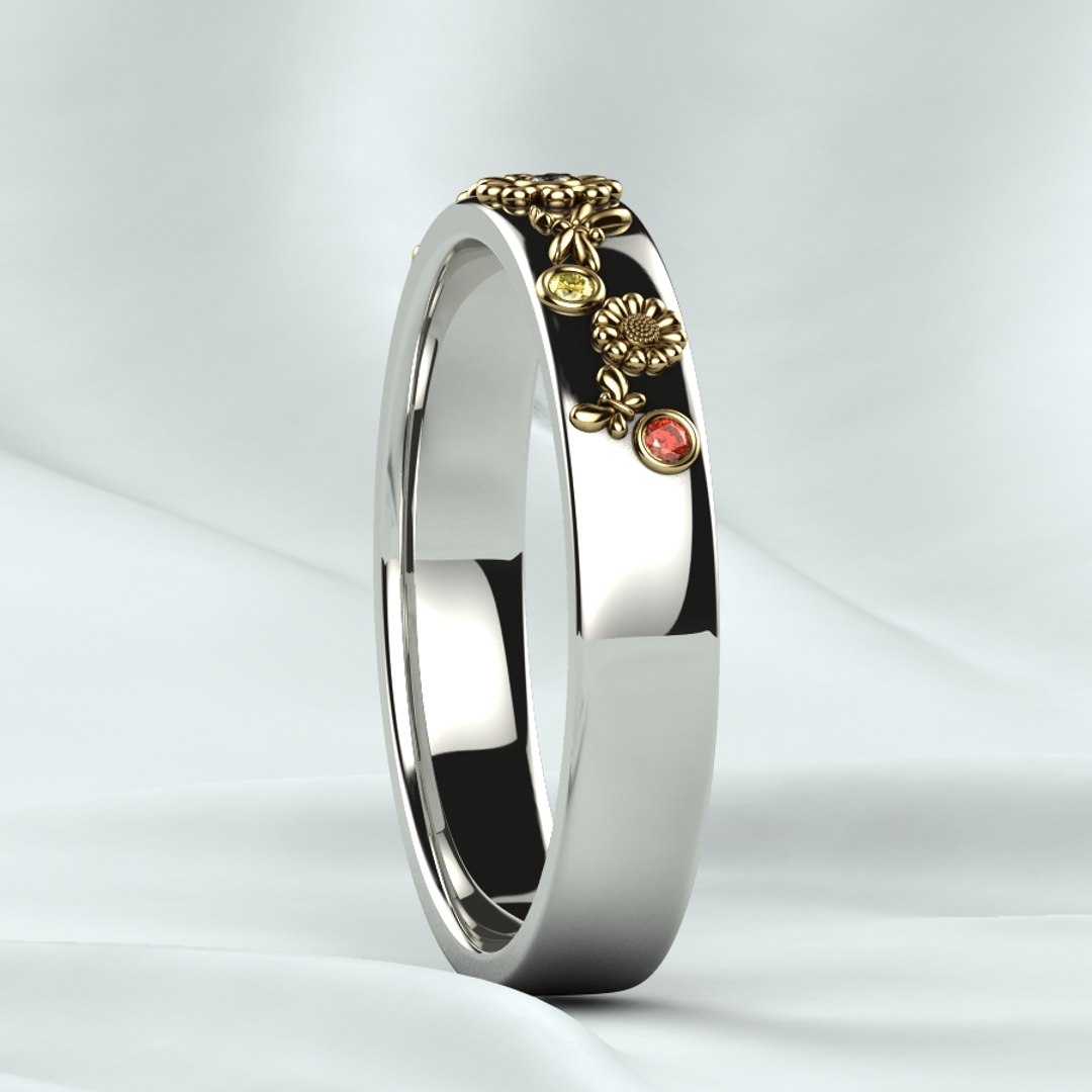 3D Colored Gems Rhodium Plating Gold Ring model - TurboSquid 1778789
