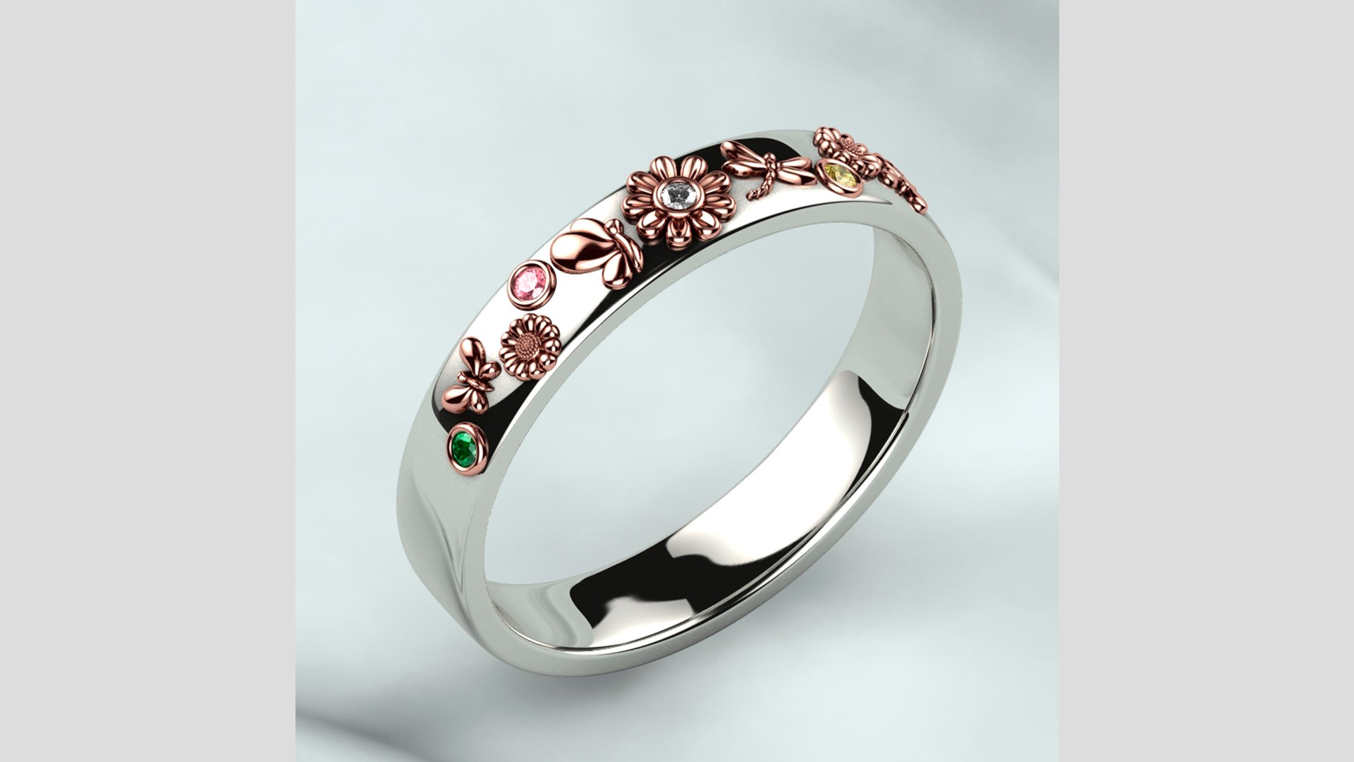 3D Colored Gems Rhodium Plating Gold Ring model - TurboSquid 1778789