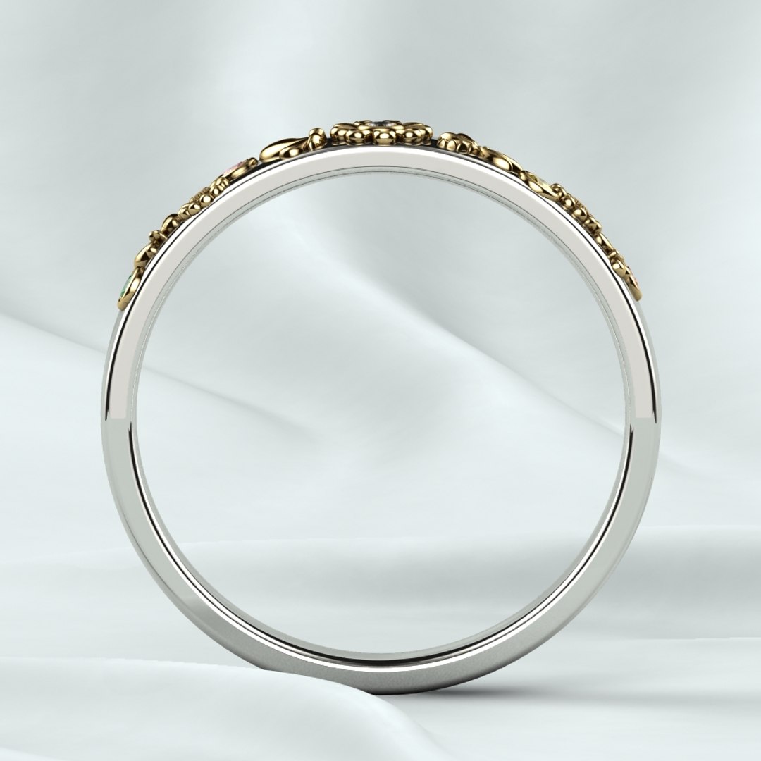 3D Colored Gems Rhodium Plating Gold Ring model - TurboSquid 1778789
